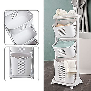 3 Tier Laundry Basket Clothes Storage Basket Rolling Washing Hamper with Wheel Dirty Clothes Basket Multi-layer Clothes Storage Basket Sorter for Kitchen Bedroom Bathroom