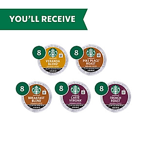 Starbucks K-Cup Coffee Pods—Starbucks Blonde, Medium & Dark Roast Coffee—Variety Pack—100% Arabica—1 box (40 pods total)