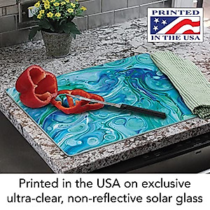 CounterArt Ocean Vibe Blue Swirls 3mm Heat Tolerant Tempered Glass Cutting Board 15” x 12” Manufactured in the USA Dishwasher Safe