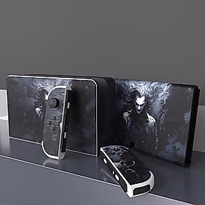 PlayVital Full Set Protective Stickers for Nintendo Switch OLED Model, Customized Vinyl Decal Skins for Switch OLED Console & Joycon & Dock & Grip - Dark Clown