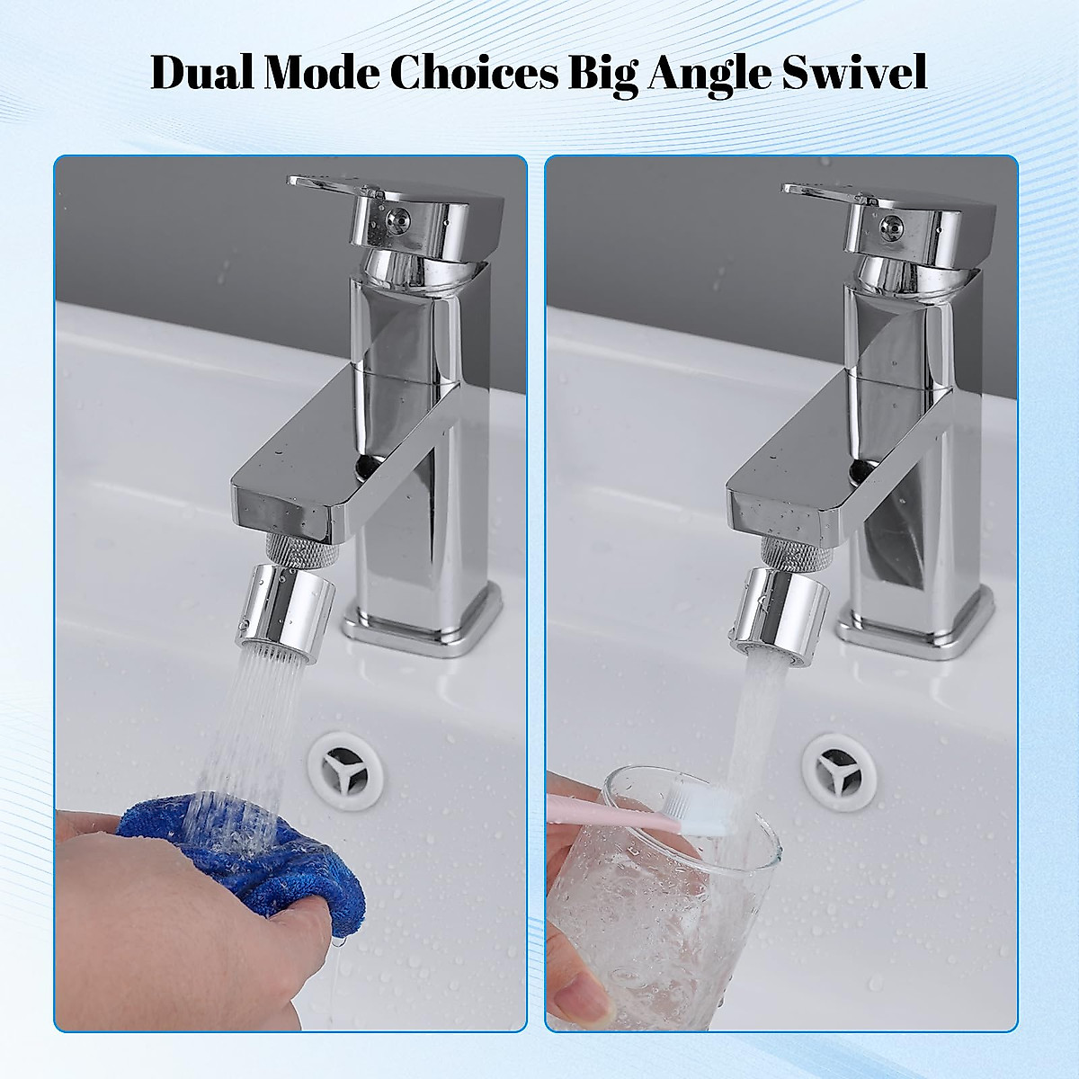 Hibbent Dual-function Metal Faucet Aerator, 2-Flow Big Angle Rotate Kitchen Sink Aerator 360 Degree Swivel Sink Sprayer Attachment, 55/64 Inch Female Thread, Chrome