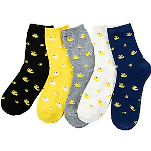 5 Pairs Women Crew Socks Casual Cute Cotton Animal Socks Long Ankle Socks Design for Girls X1-ducks907