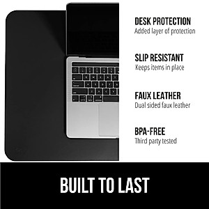 Gorilla Grip Desk Mat, Non Slip and Heat Resistant Mouse Pad, Soft PU Leather Pads, Dual Sided Blotter, Desktop Protector Covers for Home Office Keyboard Laptop Computer and Writing, 31.5x15.7, Black