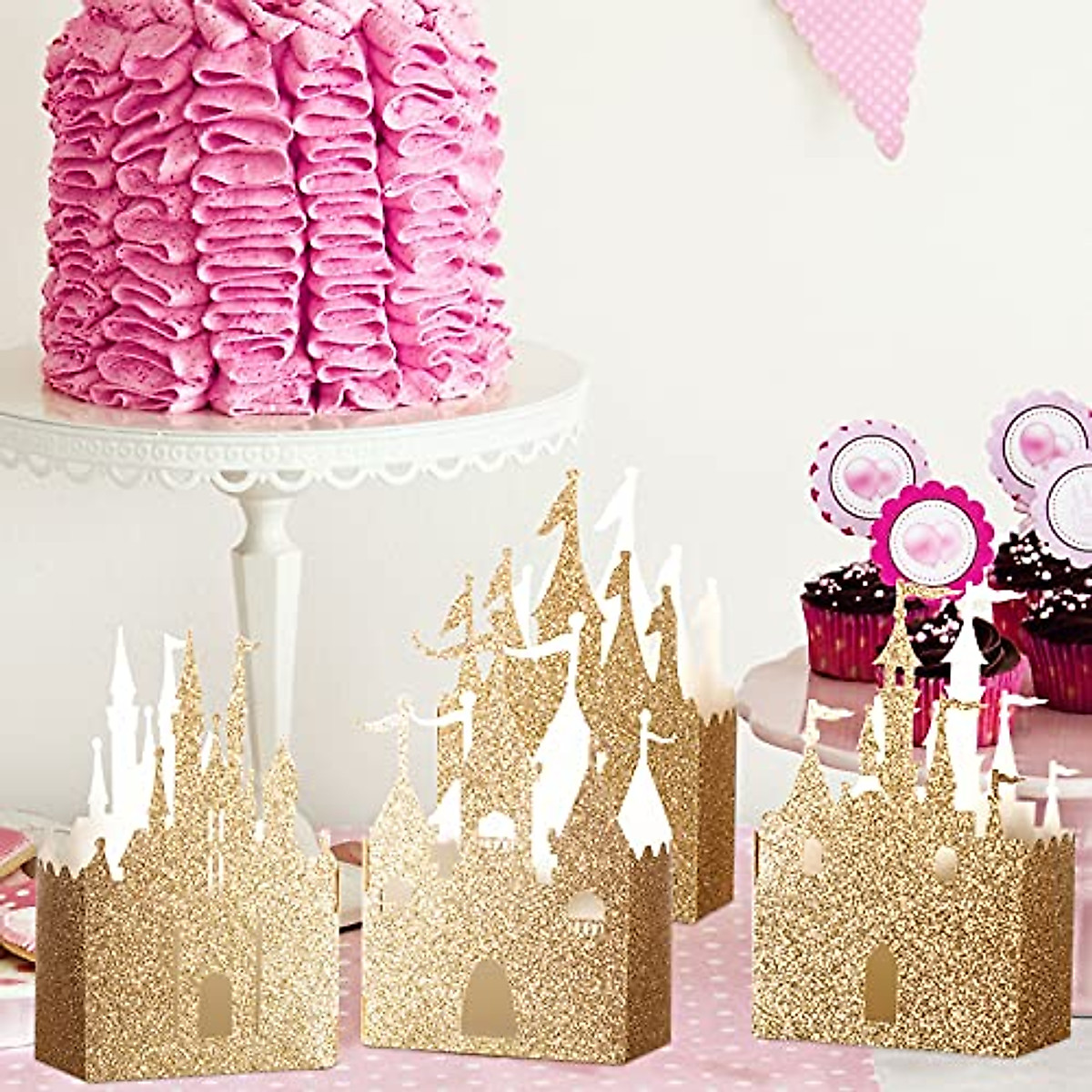 20 Pieces Gold Castle Box Princess Candy Glitter Favor Treat Boxes Party Decorations Baby Shower Wedding Supplies