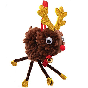 Baker Ross AX316 Festive Reindeer Pom Pom Tree Decoration Kits - Pack of 3, Homemade Christmas Ornaments for Kids Arts and Crafting Activities