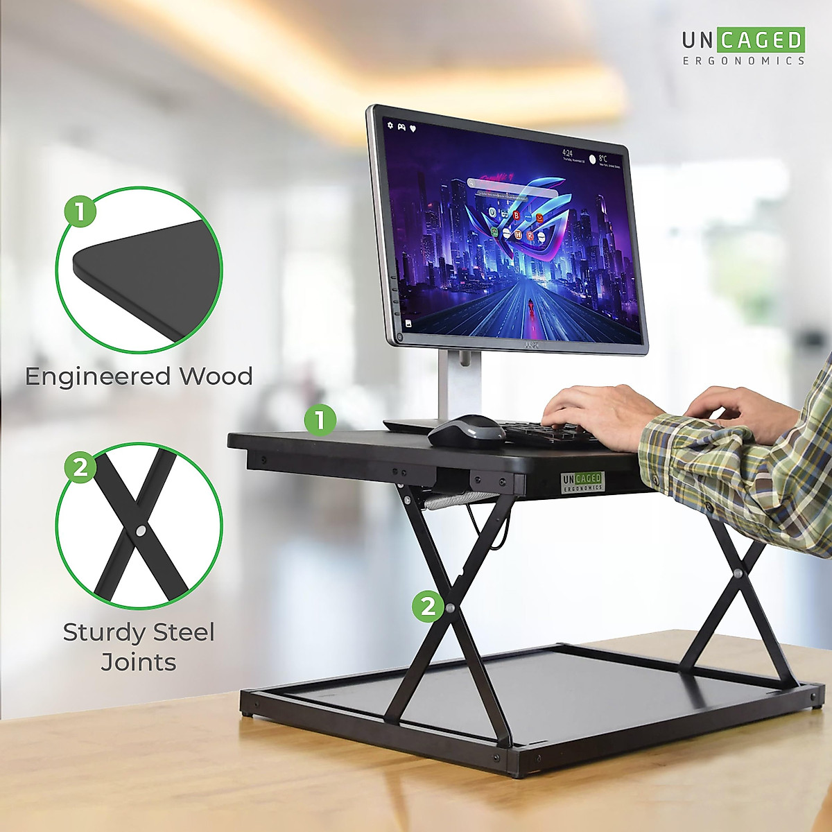 CHANGEdesk MINI Small Standing Desk Converter Height Adjustable Desktop Standing Desk Sit-to-Stand Up Desk Riser Laptop Standing Desk Converter, Black