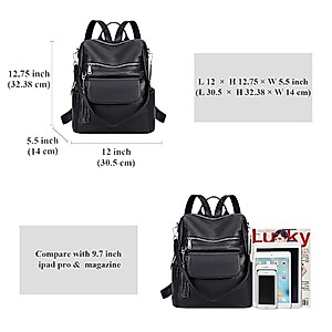 ALTOSY Genuine Leather Backpack Purse for Women Large Convertible Shoulder bag Ladies Crossdody Bag with Tassel(S115 Black)