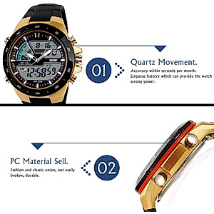 Carrie Hughes Men's Digital Watch 50M Waterproof Large Dual Dial Multifunction Analog Military Outdoor Sports Electronic Watch Calendar Day Date CH031