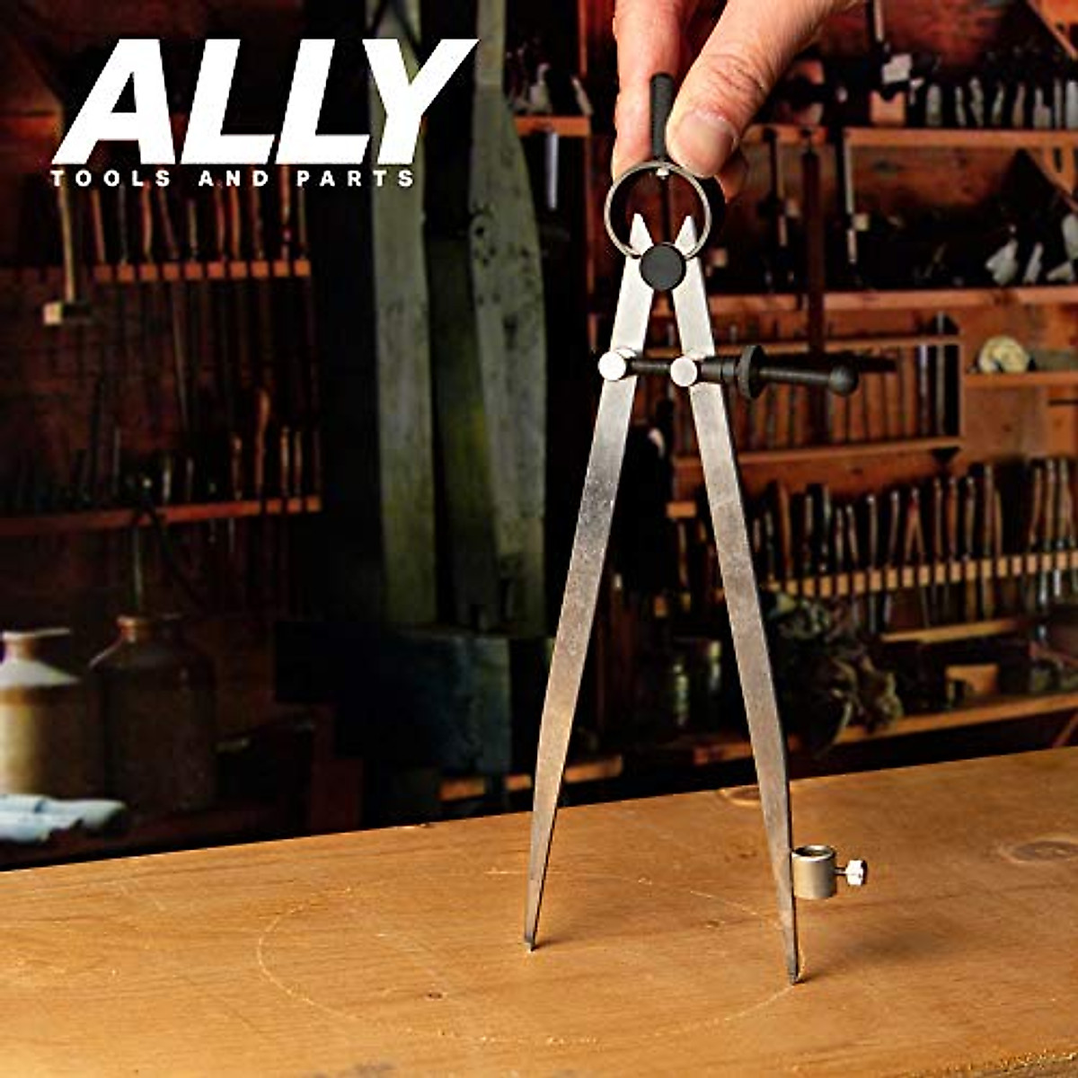 ALLY Tools 8 Inch Precision Locking Spring Divider/Woodworking Compass with Pencil Holder INCLUDES Two Pencils and Pencil Sharpener Ideal for Drawing, Drafting, Carpentry