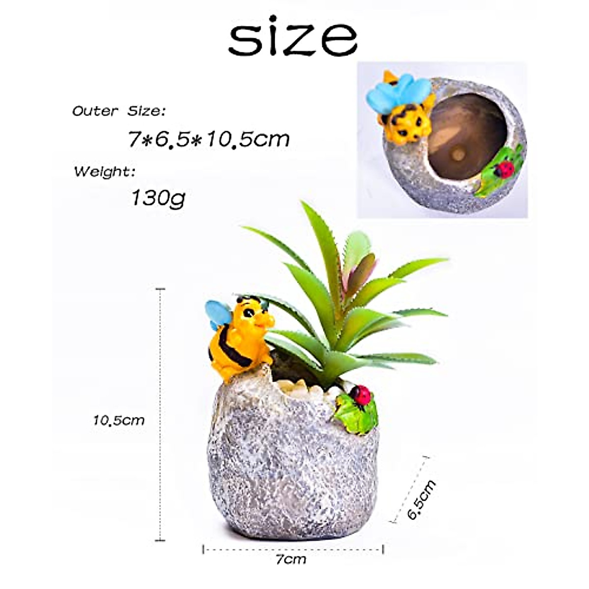 Novelty and Cute Little Bee Flowerpot with Drainer Garden Flowerpot Resin Succulent Potted Bonsai Plant Stand Home Office Desk Mini Ornaments Does Not Contain Plants