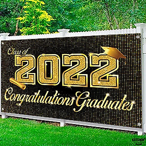 Class of 2022 Congratulations Graduate Banner -72x44 Inch Graduation Banner | Congratulations Banner Black and Gold Graduation Decorations 2022 | Graduation Party Decorations 2022 Congrats Grad Banner