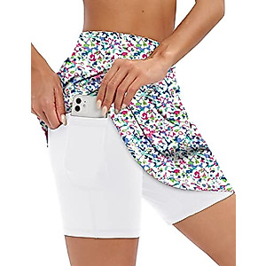 LouKeith Knee Length Skorts Skirts for Women Tennis Skirts Athletic Golf Skorts Casual Workout Skirt with Shorts Pockets Boho Flowers M