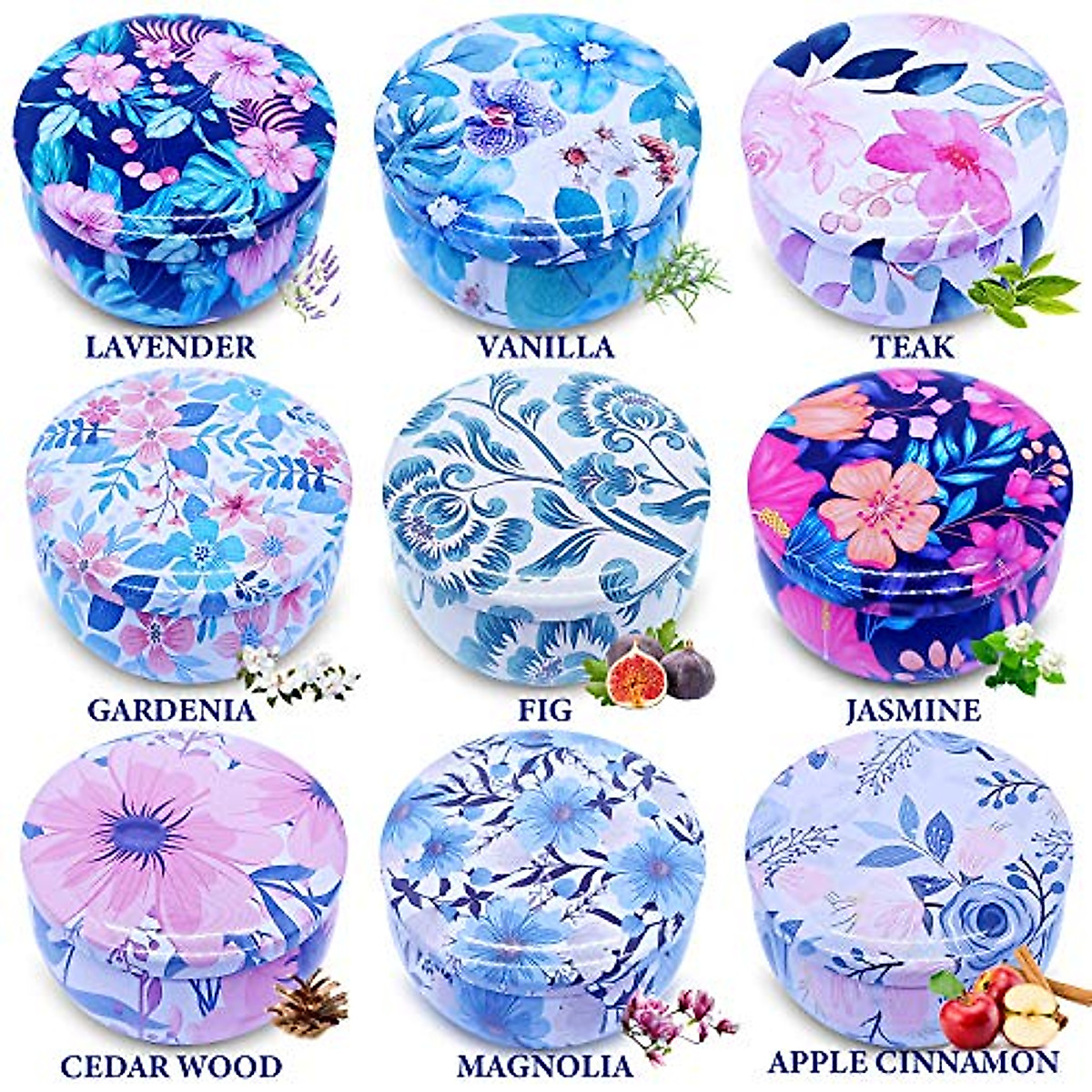 Haoson Christmas Candles Scented Gifts for Women Home Apple Cinnamon, Lavender, Vanilla, Jasmine, Cedar Wood, Fig, Teak, Gardenia and Magnolia Soy Candle Set for Mothers Day Gifts, 9 Packs