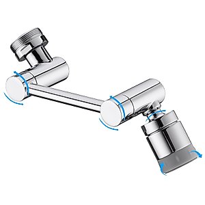 TIDYENDURE 1080°Swivel Faucet Extender, Sink Water Faucet Aerator Extension, 2-Flow Sprayer Faucet Head, Faucets Bubbler for Kitchen and Bathroom Sink Faucet, Tap Adjustment for Face Washing, Silver