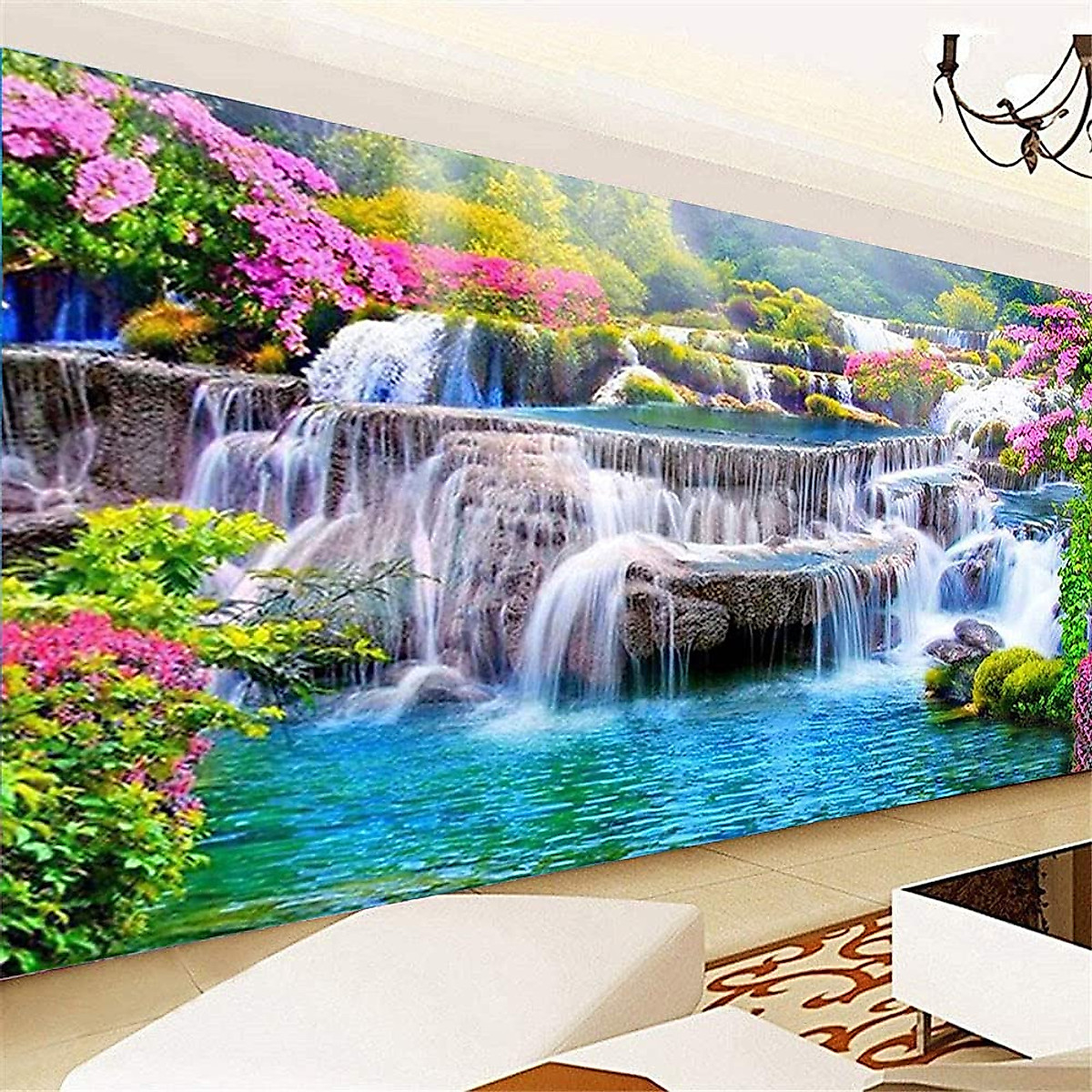 DIY 5D Diamond Painting Kits for Adults Waterfall Scenery Embroidery Full Round Drill Large Size(31.5x11.8 inch) Diamond Crystal Gem Arts Painting Craft for Home Wall Decor