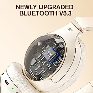 iKF-T1 Pro Wireless Wired Headphones Call Noise Cancelling Bluetooth Headset Bass Stereo Sound 100 Hours Using Time Built-in Microphone Pairing 2 Devices Compatible iOS/Android (Off-White)