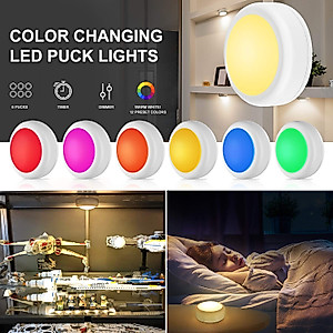Alivation Led Under Cabinet Lighting Battery Operated Lights, 6 Puck Lights with Remote Control, Closet Lights Kitchen Cabinet Lighting Stick on Lights, 13 Color Changing Lights, Touch Push Tap Lights