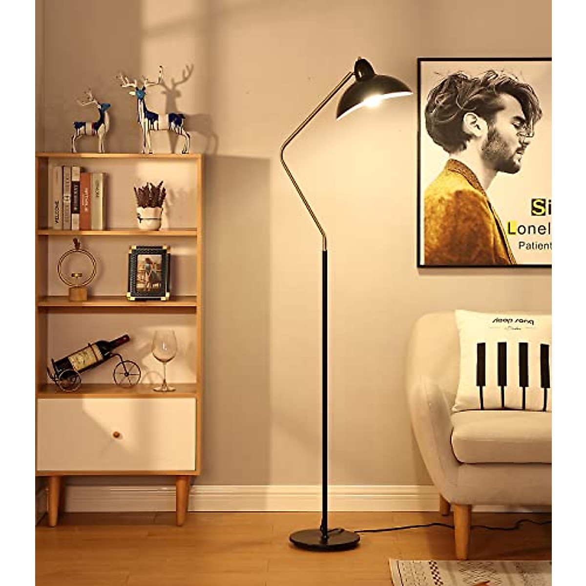 Brightech Swoop LED Floor Lamp, Tall Lamp with Adjustable Head, Modern Lamp for Living Rooms & Offices, Standing Lamp with Heavy Base for Bedrooms, Stunning Living Room Decor
