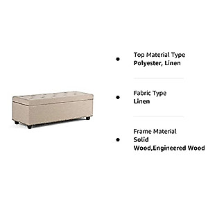 SIMPLIHOME Hamilton 48 inch Wide Rectangle Lift Top Storage Ottoman in Upholstered Natural Tufted Linen Look Fabric with Large Storage Space for the Living Room, Entryway, Bedroom, Traditional