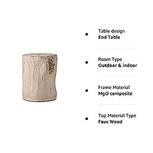 COSIEST Outdoor Antique Beige Side Table Faux Wood, Hand-Painted Wood Stump Stool, Ottomans, Plant Stand, Deck or Garden