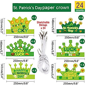 24 Pcs St. Patrick's Day Crown Crafts Kit,St. Patrick’s Day DIY Irish Party Shamrock Paper Hat for St. Patrick's Day Favors Supplies Decoration.
