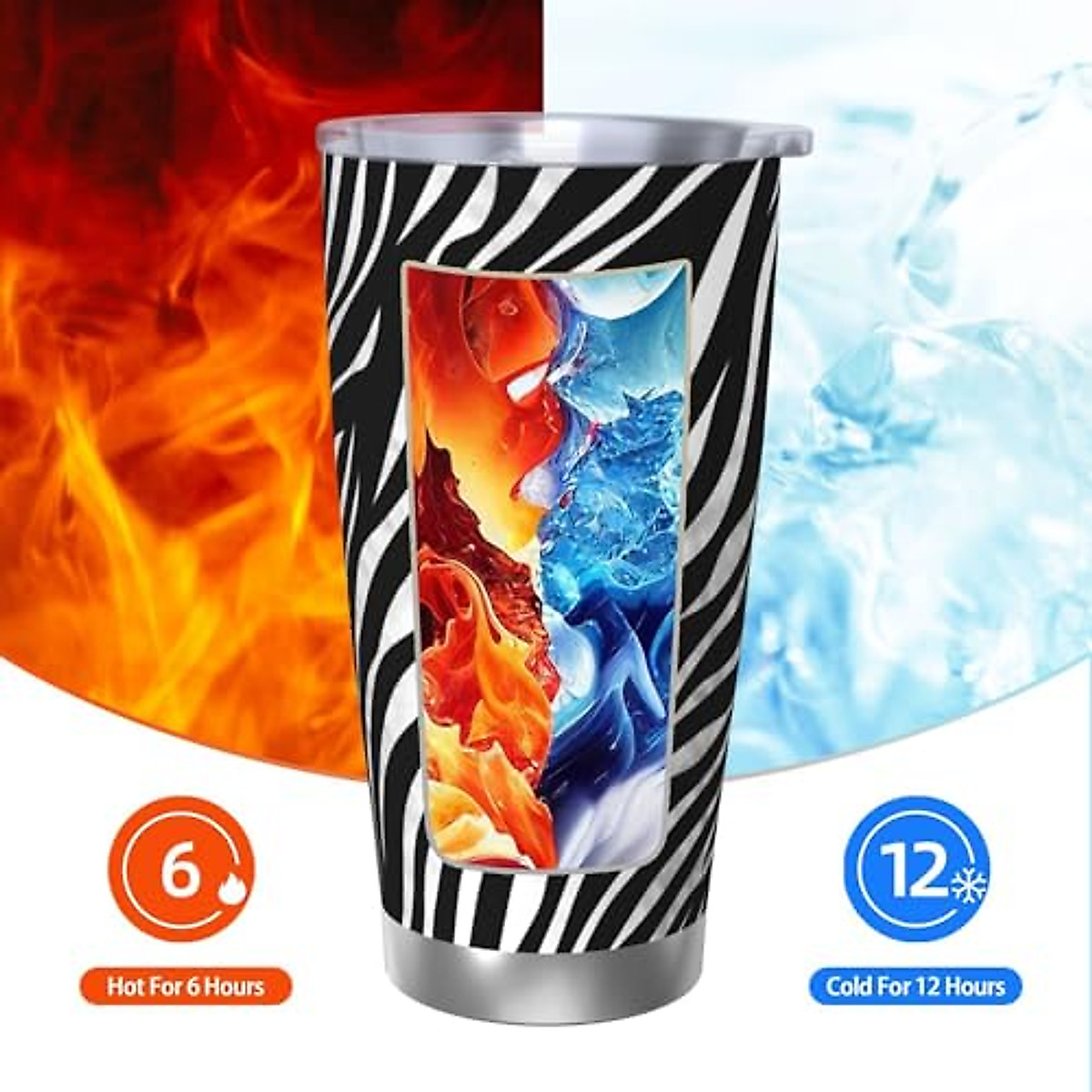 Zebra Print Tumbler with Lid and Straw 20oz Stainless Steel Car Cup for Hot and Cold Drinks, Double Wall Insulated Travel Coffee Mug Reusable Drink Thermos Cup Birthday Gifts