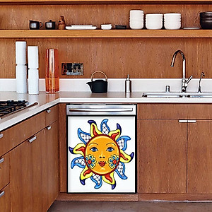 Dishwasher Magnet Cover Mexican Sun with Ornamental Flowers Traditional Decorative Object Magnetic Refrigerator Stickers Decorative Appliance Cover Fridge Panels Metal Door Garage 23x26in