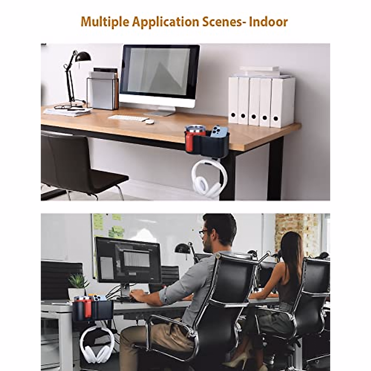 yamagahome Desk Cup Holder, 2 in 1 Table Cup Holder with Headphone Hanger, Anti-Spill Tableside Cup Holder for Water Bottles, Wheelchairs, Workstations, Gaming Desk Accessories