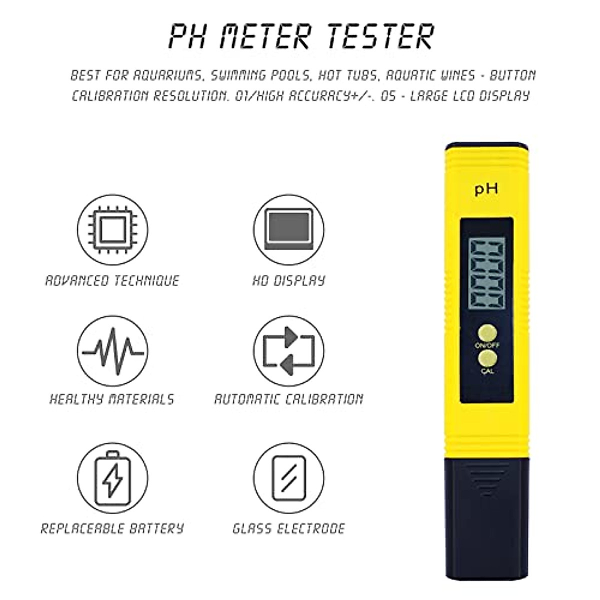 MEKBOK Hydroponics pH Meter Digital PH Test Pen 0.01 high-Precision Thermometer, Measuring Instrument and Thermometer, Suitable for hydroponics, Home Drinking and Aquarium