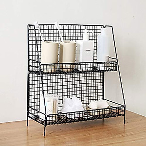 Black 2 Tier Wire Basket Bathroom Organizer Shelves Cosmetic Makeup Organizer Dresser Countertop Storage Spice Rack Desktop Freestanding Jars Bottles Holder