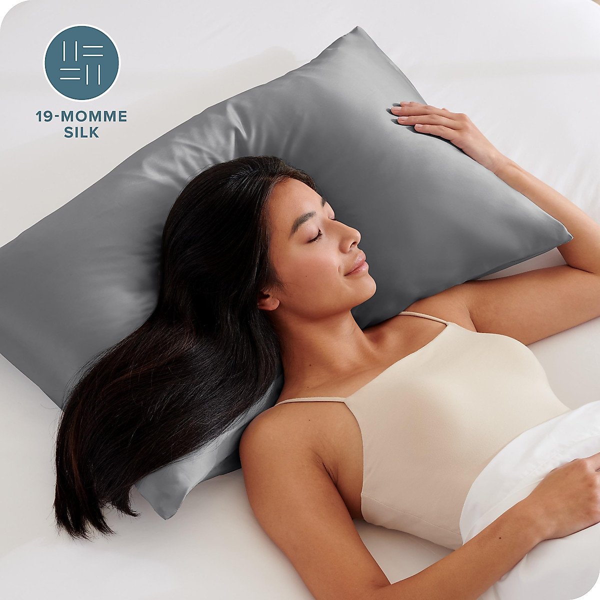 Bare Home 100% Mulberry Silk Pillowcase for Hair and Skin - Ultra Premium 6A Grade 19 Momme Silk Pillow Case - Envelope Enclosure - Breathable Cooling Pillow Cover (Standard, Grey)