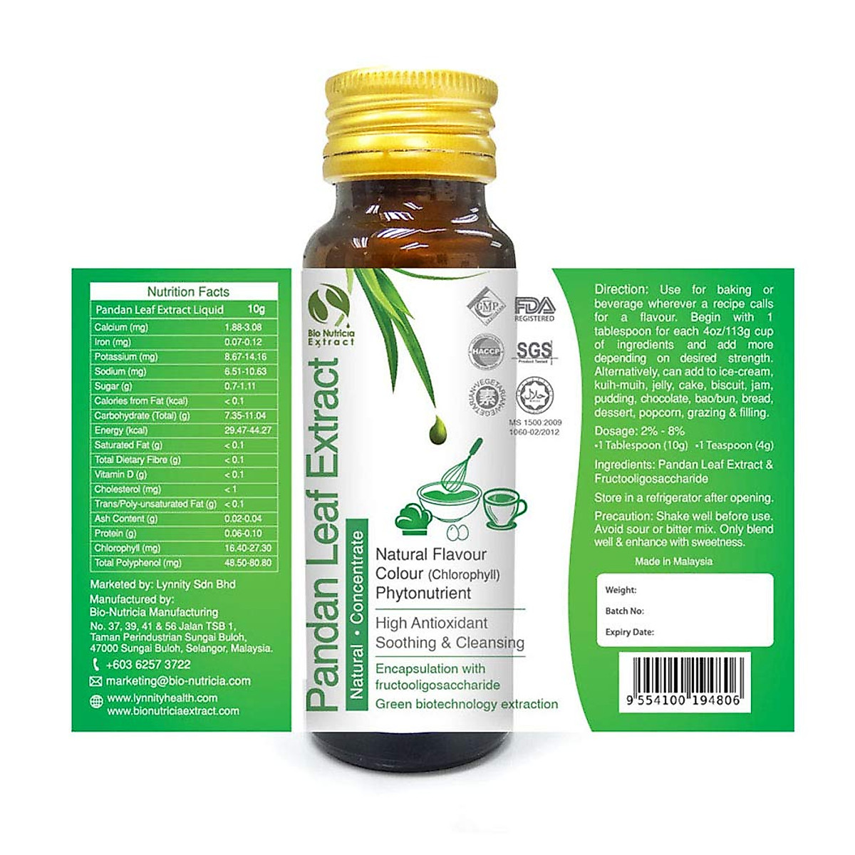 3 Bottle Pandan Leaf Extract Concentrate for Bakery & Beverage (60g) | Standardized Plant Extract of the East,Fresh Natural Asian Gourmet Baking Ingredient