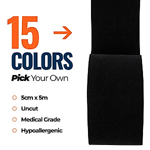 Kinesiology Tape - Black (Bulk Roll) - Premium Grade Uncut 5cm x 35m Roll - Ideal for Athletic Sports Physio Strapping and Muscle Injury & Support - Includes eGuide