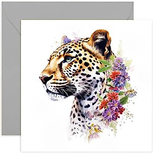 Old English Co. Watercolour Botanical Leopard Greeting Card for Birthday - Cute Birthday Card for Mum, Nan, Her - Floral Big Cat Animal Art Card for Thinking of You, Thank You | Blank Inside Envelope…