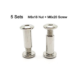 Screw Post Fit for 5/16 inch(8mm) Hole Dia, Male M6x20mm Female 18mm Hex Drive Binding Bolts for Leather Wood Furniture, Stainless Steel Silver 5 Sets