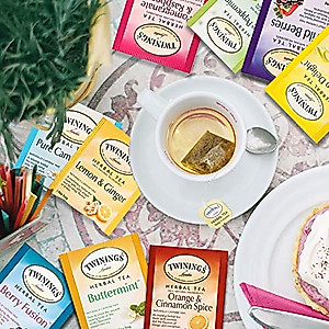 Twinings Tea Sampler Set 12 Flavors Assortment 48 Assorted Tea Bags with 20 Honey Sticks for Tea, Straws and Naturally Caffeine Free Herbal Tea Set…
