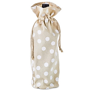 Hallmark Fabric Drawstring Bottle Bags (Pack of 3: White Polka Dots) for Christmas, Housewarmings, Holiday Parties, Birthdays and Valentines Day