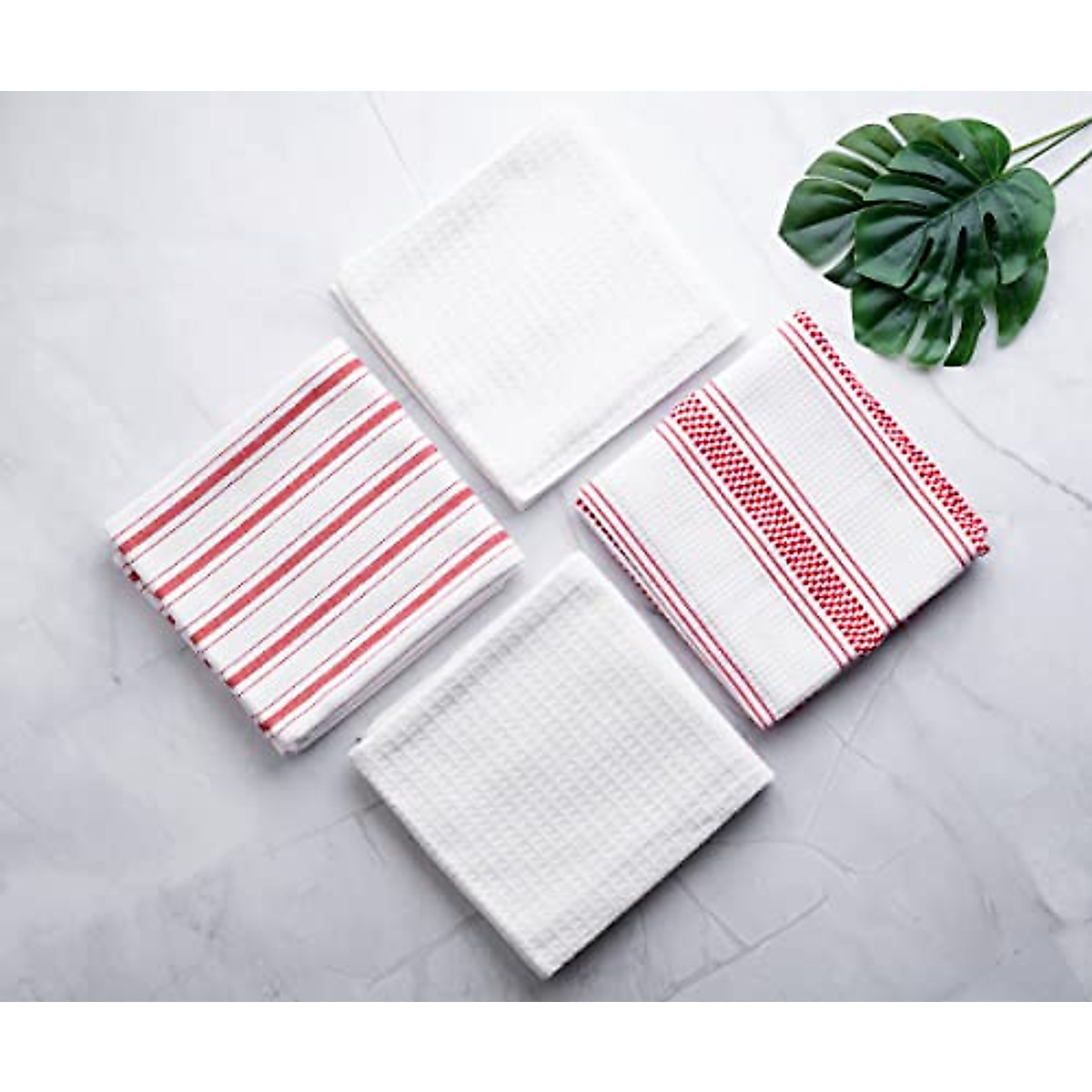 6 Pack Red Cotton Dish Towels for Kitchen - Ticking Stripe Dish Towels - Kitchen Hand Towels - Farmhouse Dish Towels - Red Kitchen Towels Linen - Soft, Highly Absorbent, Hanging Loop, 18”x 28”