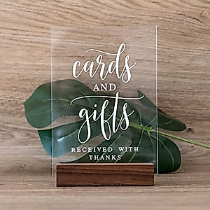 Acrylic Gifts and Cards Sign with Wood Stand- 5”x 7" Clear Acrylic Table Decoration Signs with Holder for Wedding Reception & Event Party Table Centerpiece Decoration