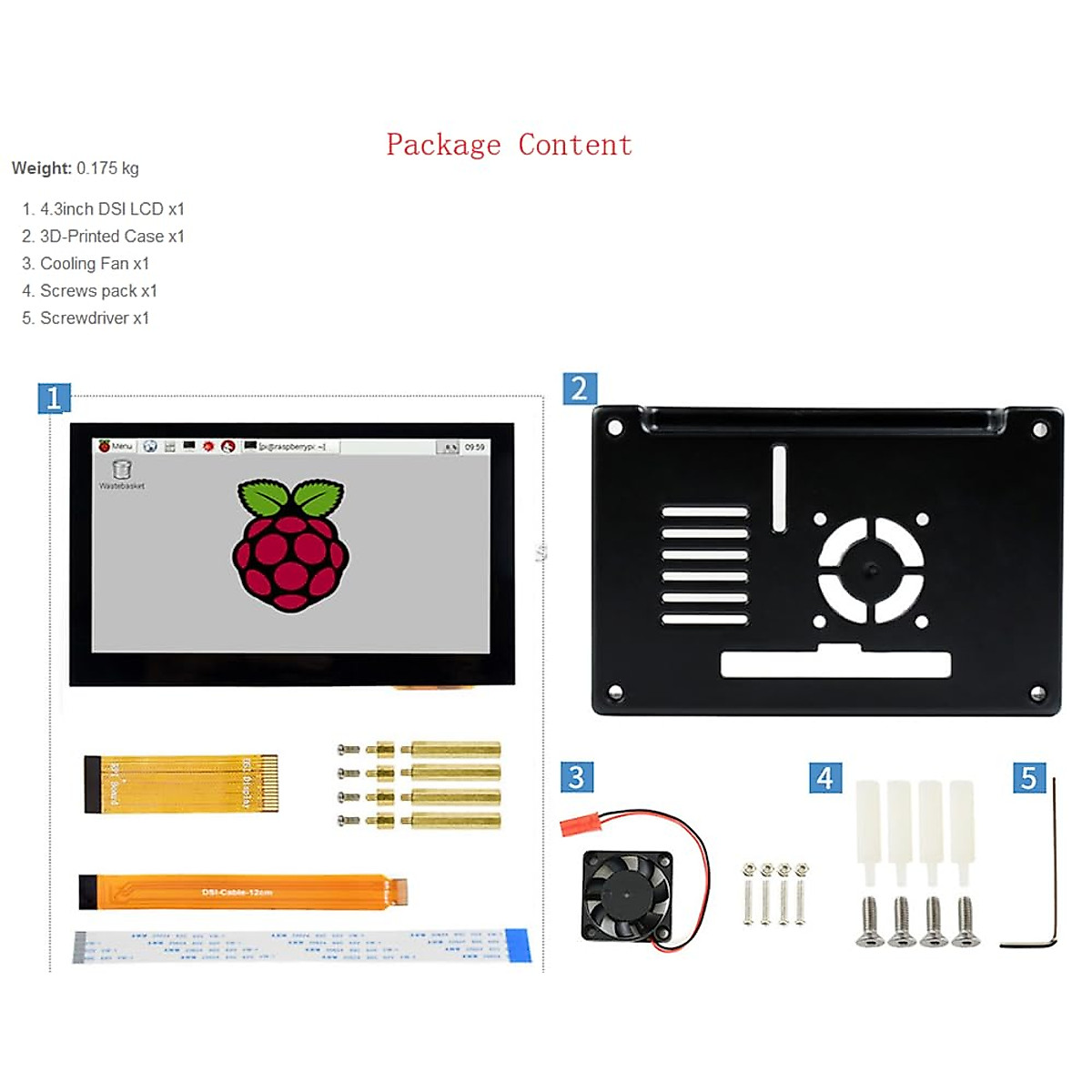 XYGStudy 4.3inch for Raspberry Pi IPS LCD Capacitive Touch Display Screen 800×480 IPS Wide Angle MIPI DSI Interface Monitor for Raspberry Pi 4 Model B with 3D Protection Cover Case and Cooling Fan