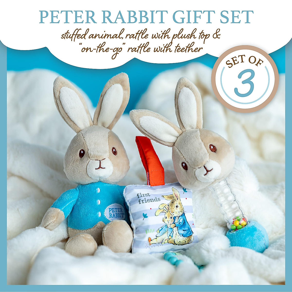 KIDS PREFERRED Beatrix Potter Peter Rabbit Gift Set with Stuffed Animal, Rattle, and Teether
