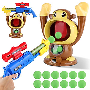 FiGoal Hungry Feeding Game Toy Guns for Boys/Girls, Shooting Games with Electronic Target, Party Cool Toys with LCD Score Record, Sound, 12 Soft Foam Balls, for Kids Age 3-10 Gifts for Valentine's Day