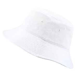 The Hat Depot 100% Cotton Long Brim & Deeper Packable Summer Travel Fashion Bucket Hat (L/XL, White)