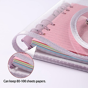 NEWEST 2 Pieces Clear PVC A6 Refillable Binder Covers, Shiny 6-Ring Personal Notebook Shell, Round Ring Binder Pocket with Snap Button Lock for Filler Organizer Planner Journal Album, Pink & Purple