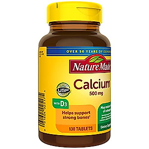 Nature Made Calcium 500 mg with Vitamin D3, Dietary Supplement for Bone Support, 130 Tablets