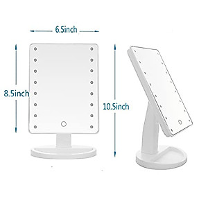 KOOKIN Lighted Vanity Makeup Mirror with 16 Led Lights 180 Degree Free Rotation Touch Screen Adjusted Brightness Battery USB Dual Supply Bathroom Beauty Mirror (White)