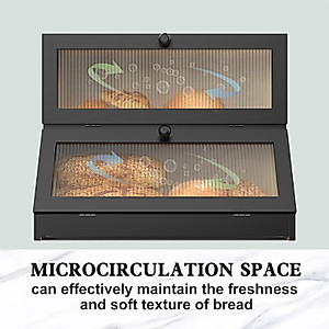 LOHASOK Double Layer Bamboo Bread Box for Kitchen Counter-Large Capacity Bread Storage Container Farmhouse Bread Box with Window Bread Holder (Black)