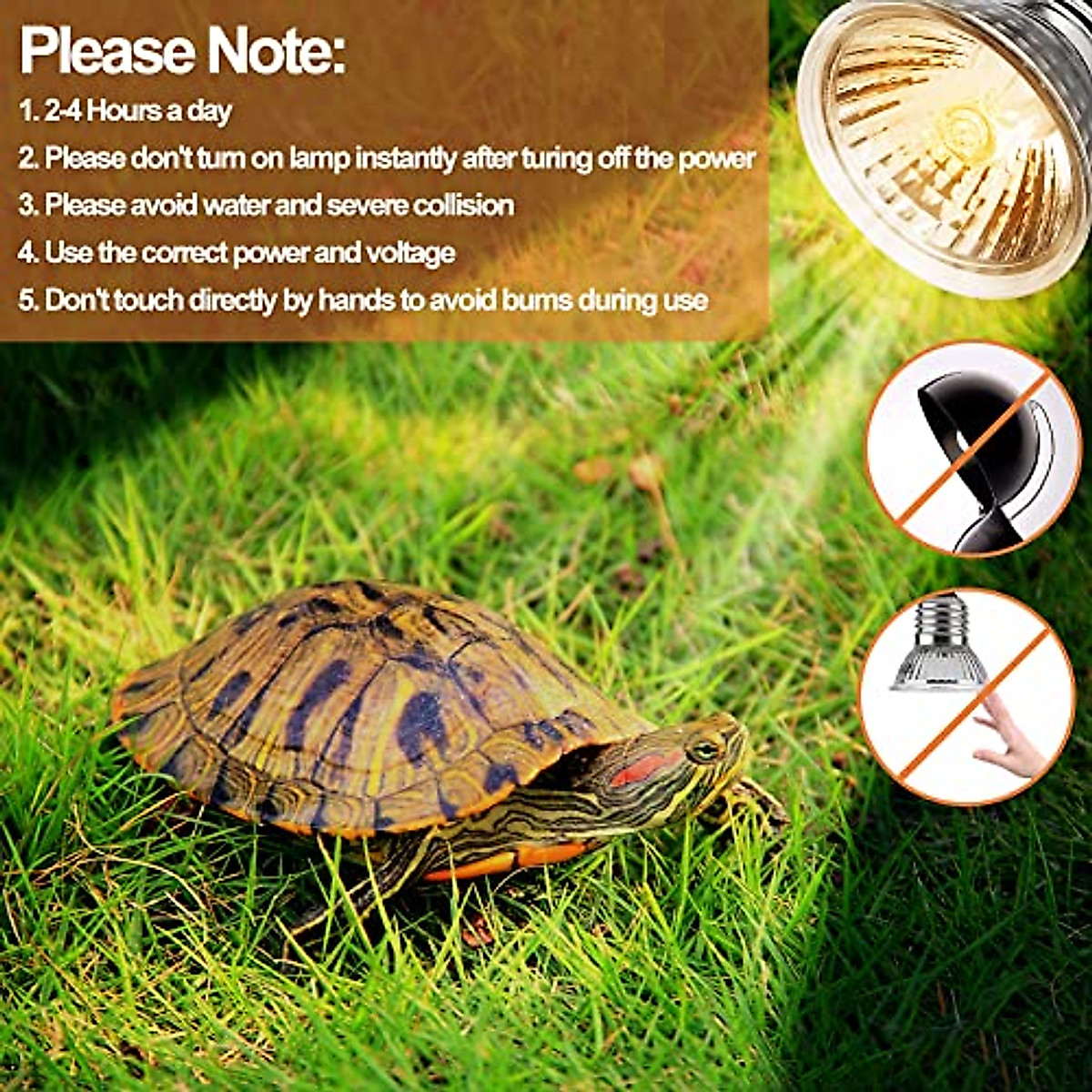 Pilarmuture 2PCS 75W Reptile Heat Lamp, UVA UVB Full Spectrum Reptile Turtle Heating Lamp Bulbs E27 Sunbathe Heat Lamp Basking Bulb for Reptile Amphibian Turtle Lizard (with 2Pcs Coconut Tree)