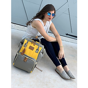 Babykargo Diaper Bag Backpack, Large Capacity, Shower gift, Water Resistant, Tote, Travel Bag & FREE Accessories (Yellow-Gray)