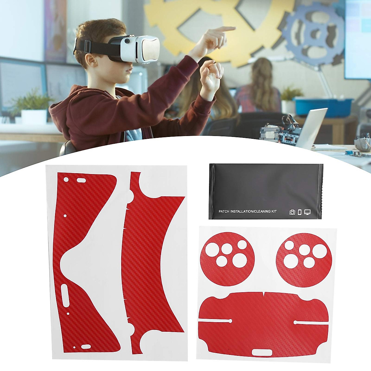 070 VR Headset and Controller Skin, Protective Decal Stickers PVC Skin Cover for Oculus Quest 2, Virtual Reality Gaming Accessories(Red)